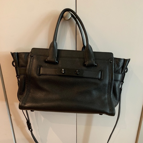 Coach | Bags | Coach Swagger Black Leather With Black Hardware | Poshmark